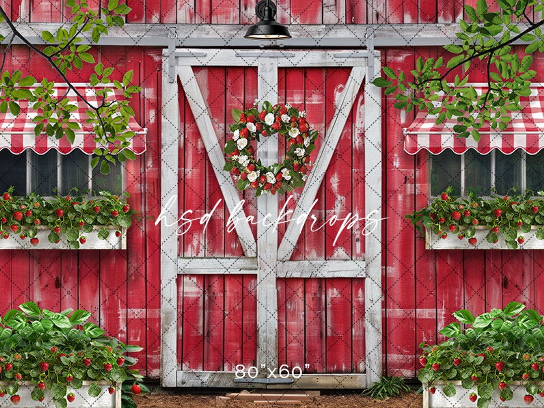 Red Barn Backdrop for Photography - Strawberry Garden Photo Backdrop ...