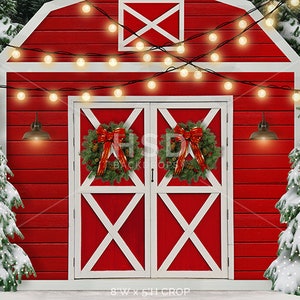 Christmas Tree Farm Backdrop With Barn, Holiday Backdrop, Winter ...