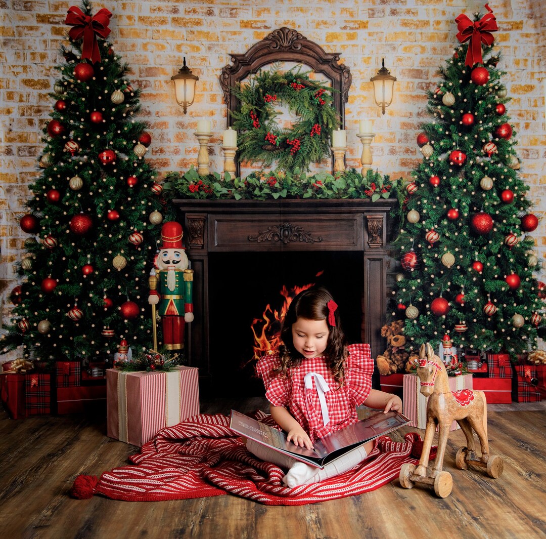 Christmas Fireplace Backdrop, Holiday Backdrop, Winter Backdrop ...