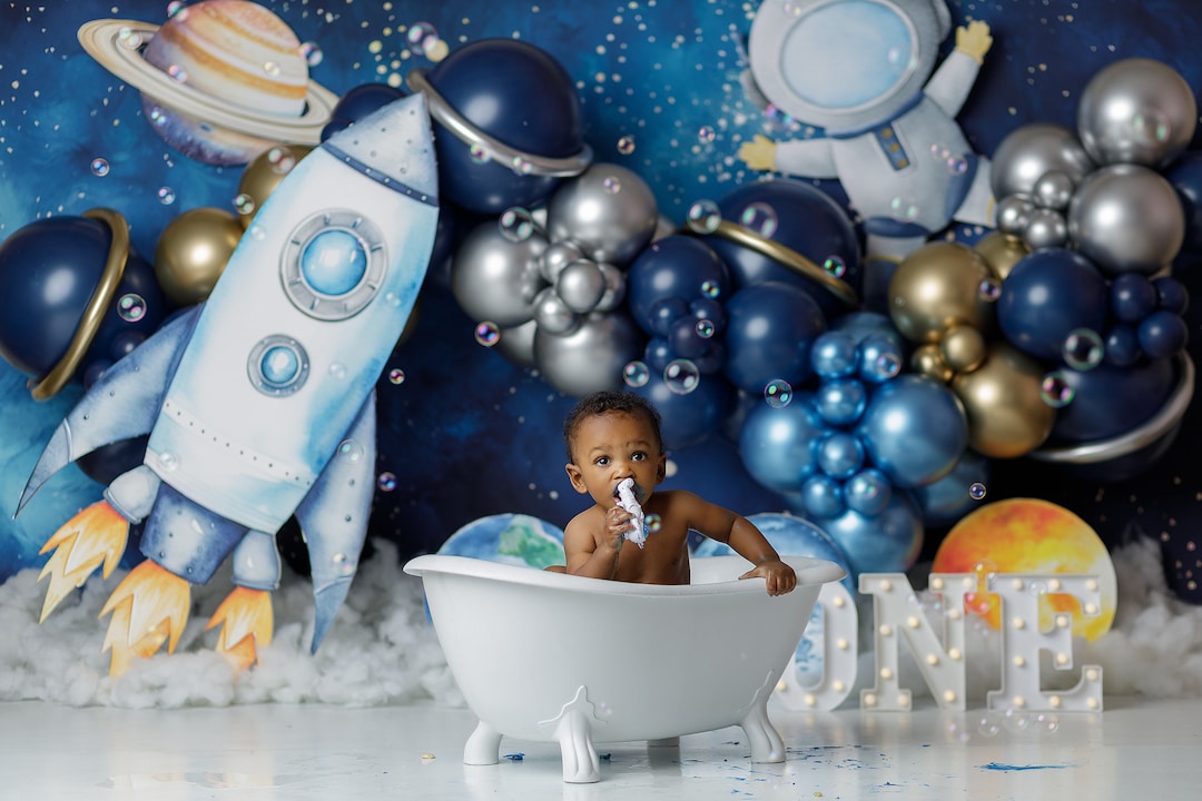 Outer Space Theme Cake Smash Backdrop Astronaut Birthday Backdrop
