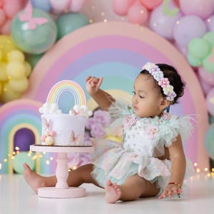 Somewhere Over the Rainbow Cake Smash Backdrop Girl - 1st Birthday ...
