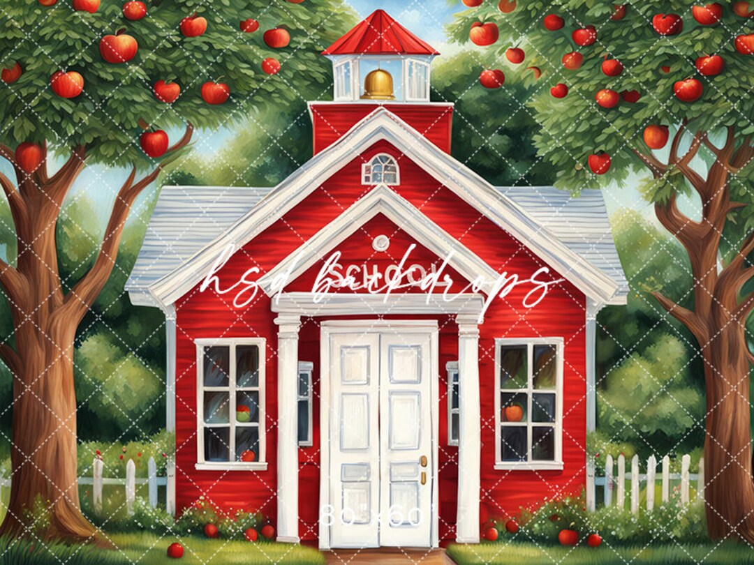 Little Red School House Back to School Backdrop - Fall Photo Backdrop ...