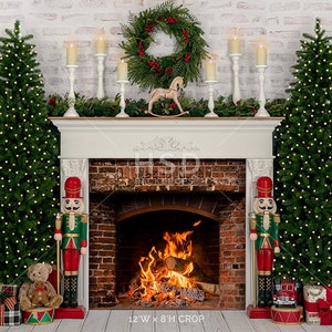 Christmas Fireplace Backdrop for Photography, Christmas Themed Backdrop ...