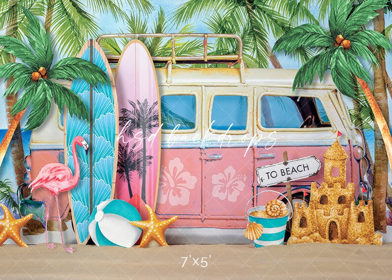 Beach Scene Backdrop Beach Theme Backdrop Van Tropical - Etsy