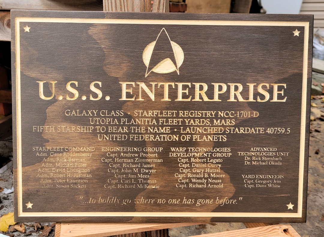 Star Trek USS Enterprise D Dedication Plaque Reimagined Wood 16x12 - Etsy