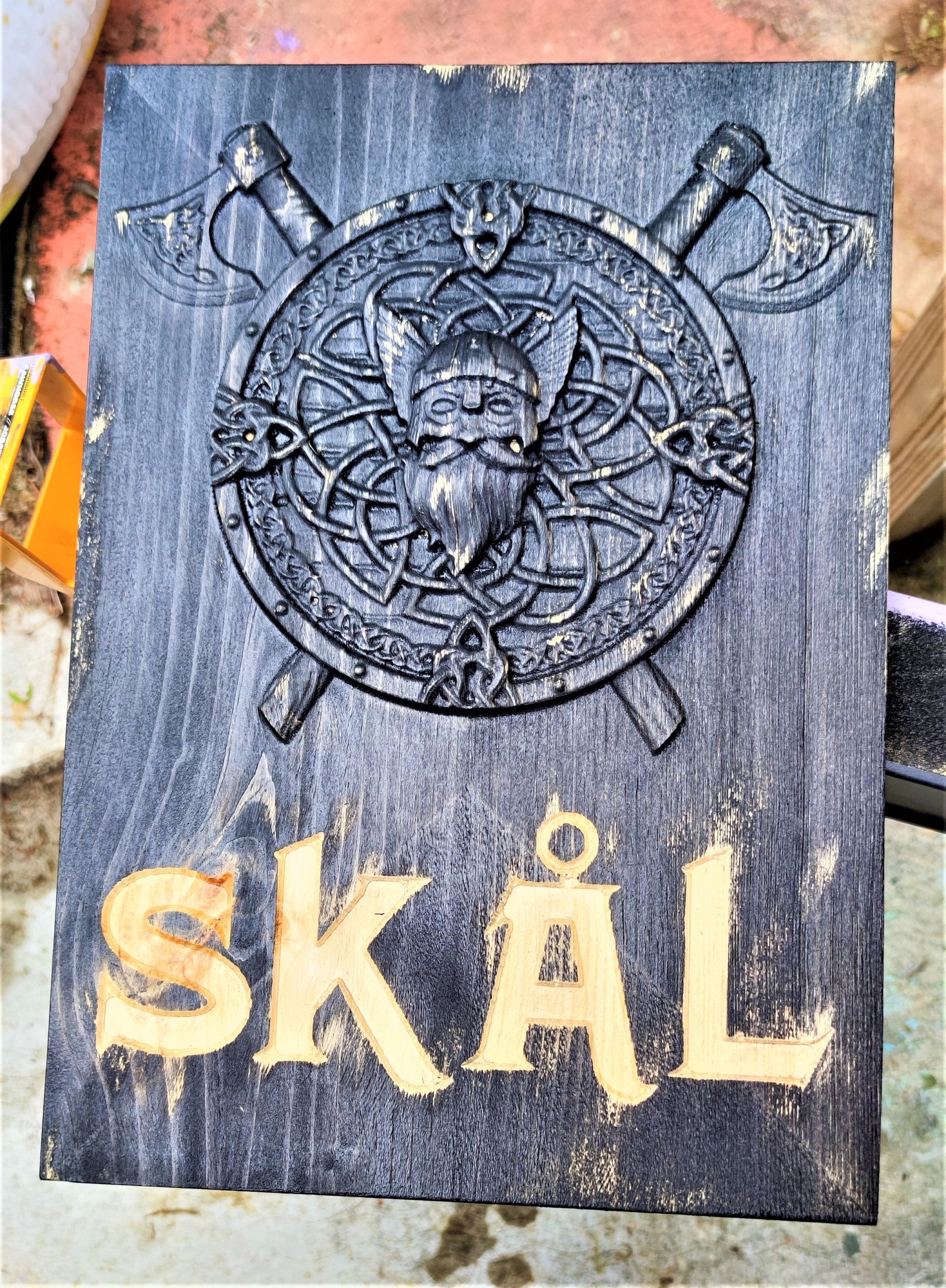 Viking Skal 3D Carve Wood Sign Norse Wall Art Man Cave | Etsy
