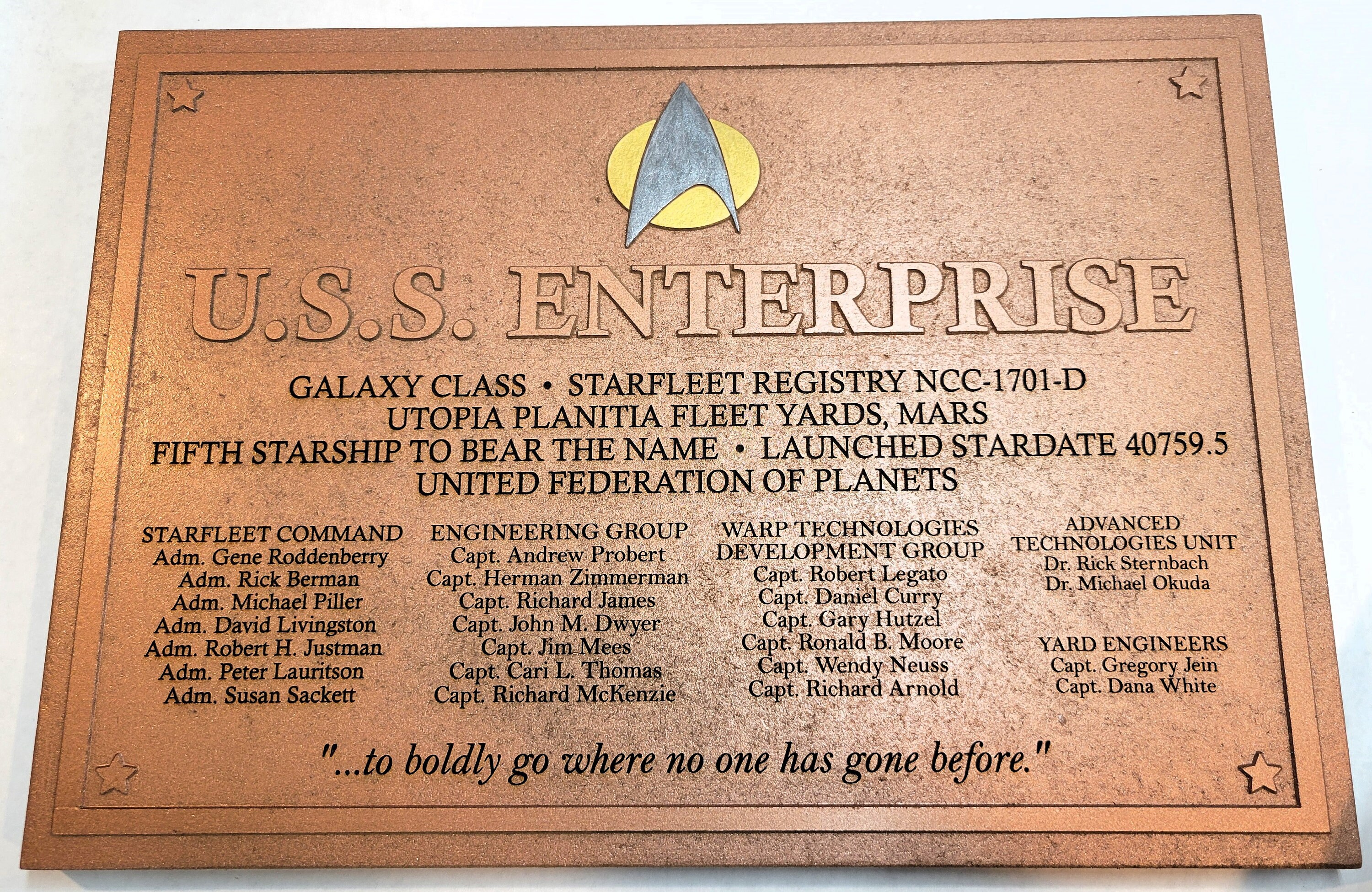 Star Trek USS Enterprise D Dedication Plaque Replica MDF 16x12 NCC-1701 ...