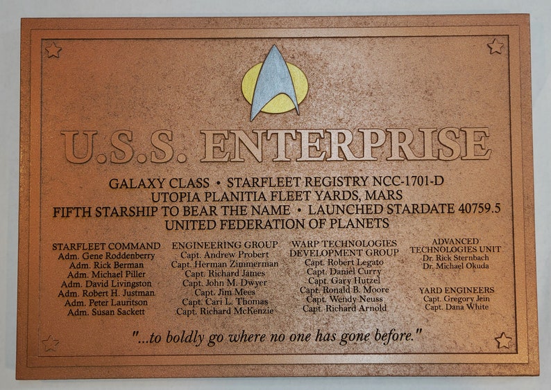 Star Trek USS Enterprise D Dedication Plaque Replica MDF 16x12 NCC-1701 ...