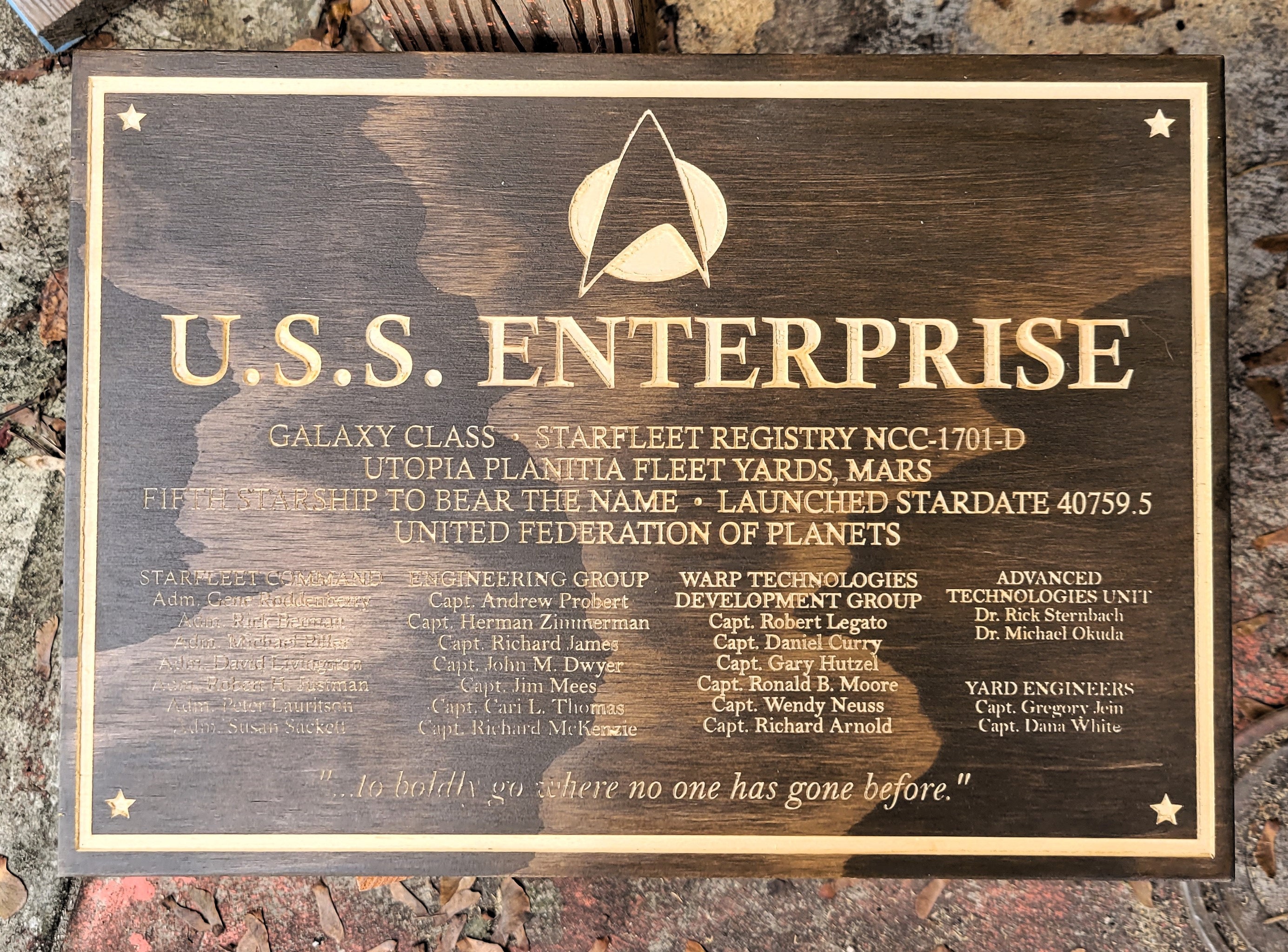 Star Trek USS Enterprise D Dedication Plaque Reimagined Wood 16x12 - Etsy