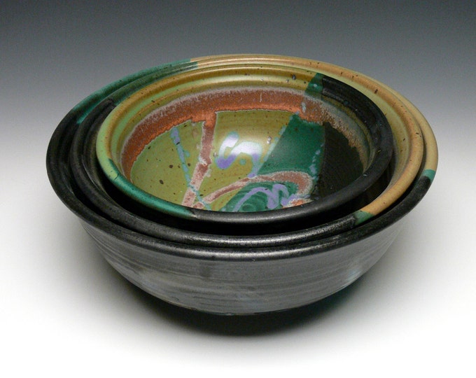 Nesting Bowls - Set of 3 Pottery Bowls, Serving Bowls, Mixing Bowls ...