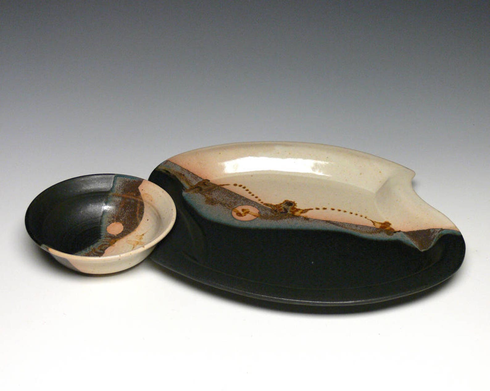 Tray Set Pottery Serving Tray W/ Dip Bowl Stoneware Tray - Etsy