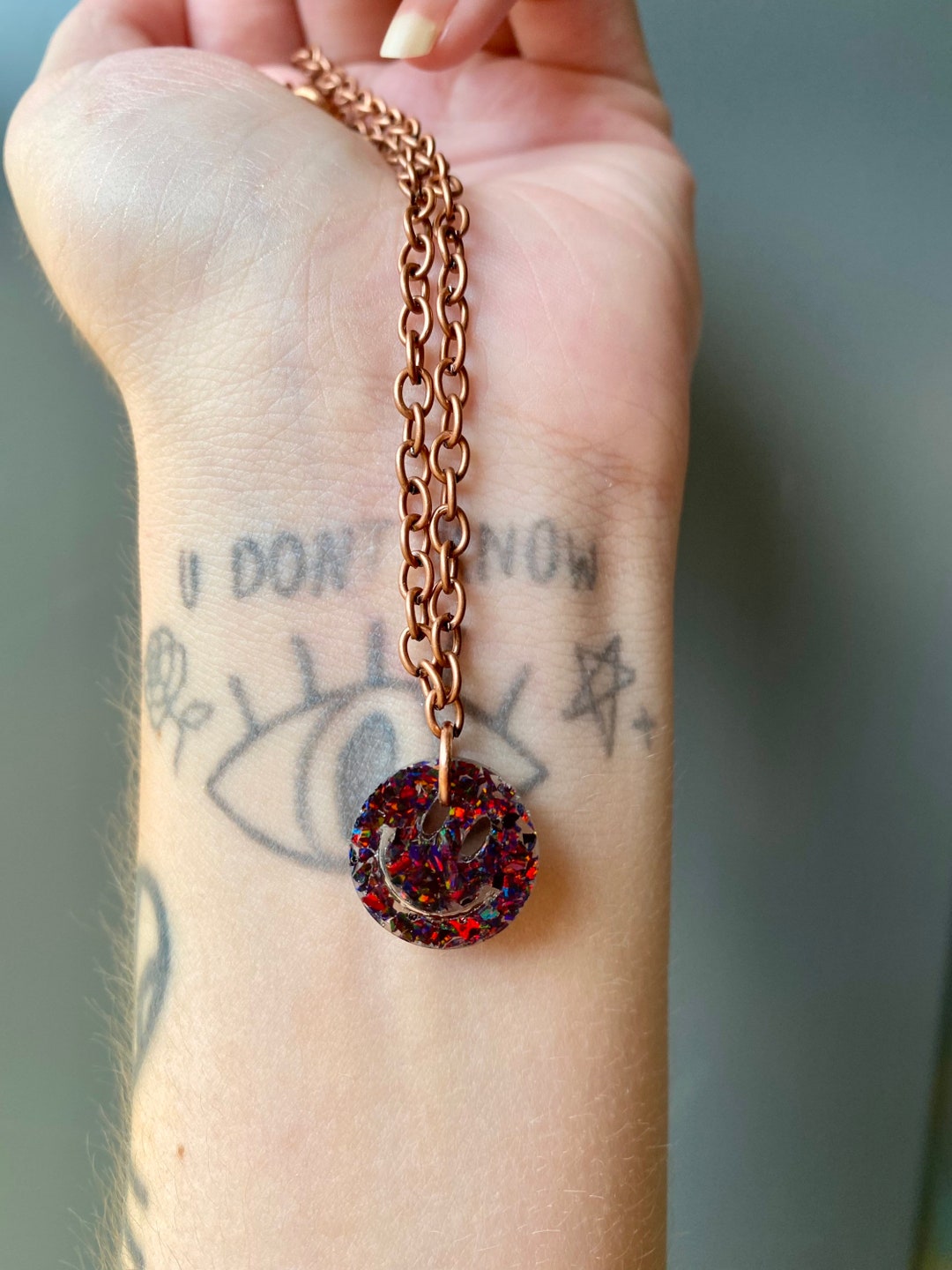 Molten Magma Opal Smiley Necklace - Copper Chain - Etsy