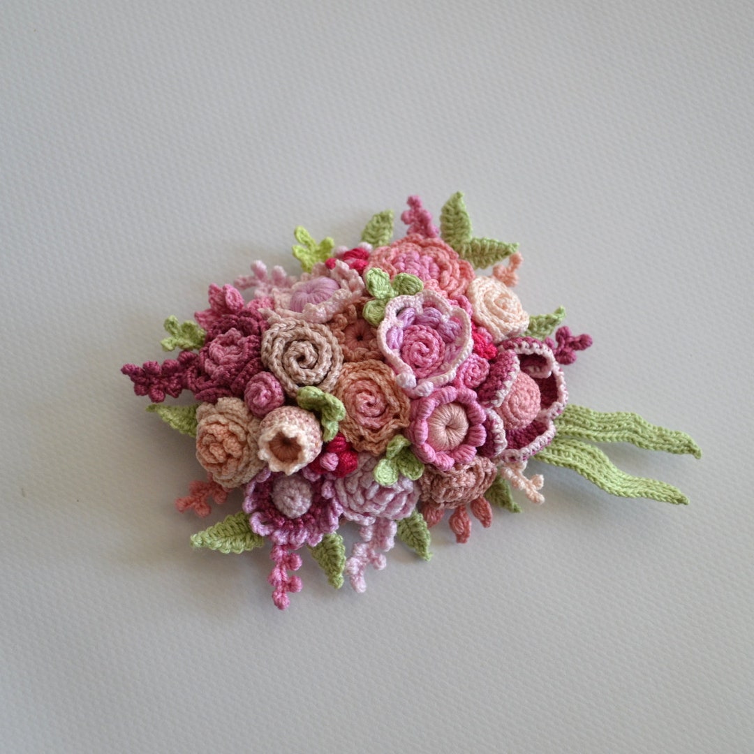 Pin Floral Pink Brooch Crochet Bouquet - Etsy