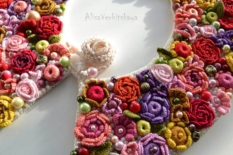 Collar Crochet Flowers Boho Statement Gift Lace Bohemian | Etsy UK