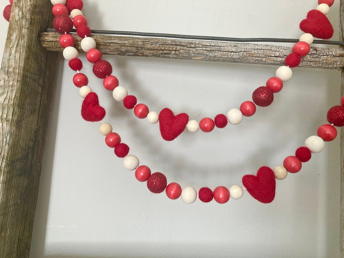 Red Valentine Garland. Red Heart Garland. Felt Ball Garland. - Etsy