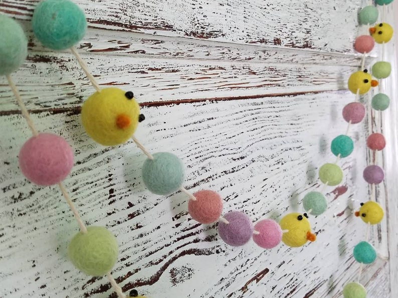 Easter Chicks Garland. Felt Ball Garland Decor Easter Decor - Etsy