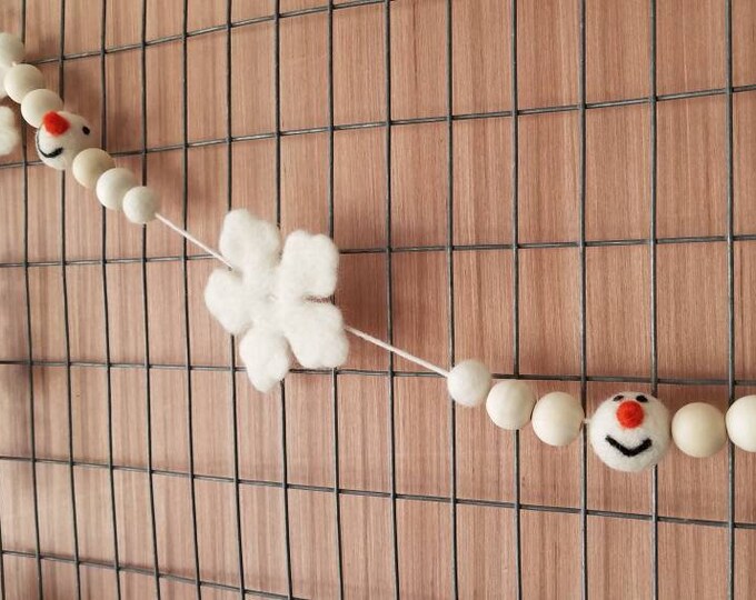 Snowman Garland. Christmas Garland, Felt Ball Garland, Snow Garland ...