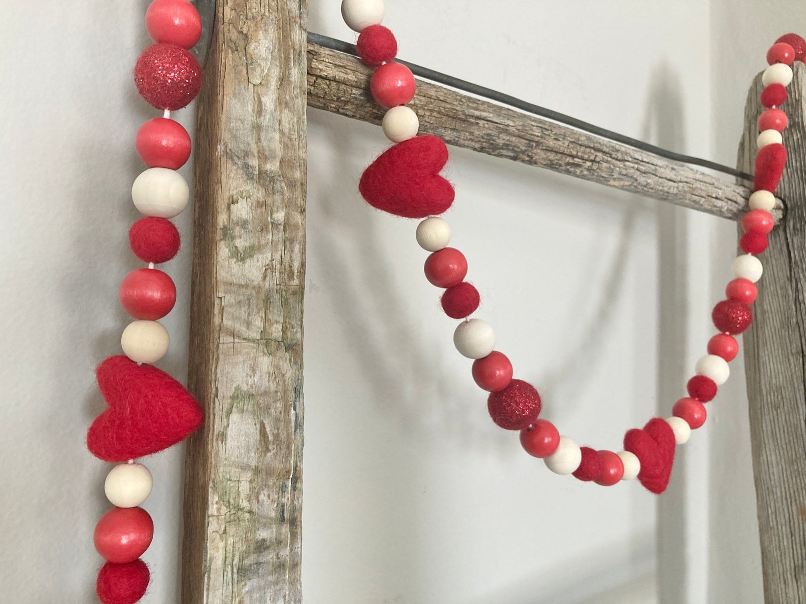 Red Valentine Garland. Red Heart Garland. Felt Ball Garland. - Etsy
