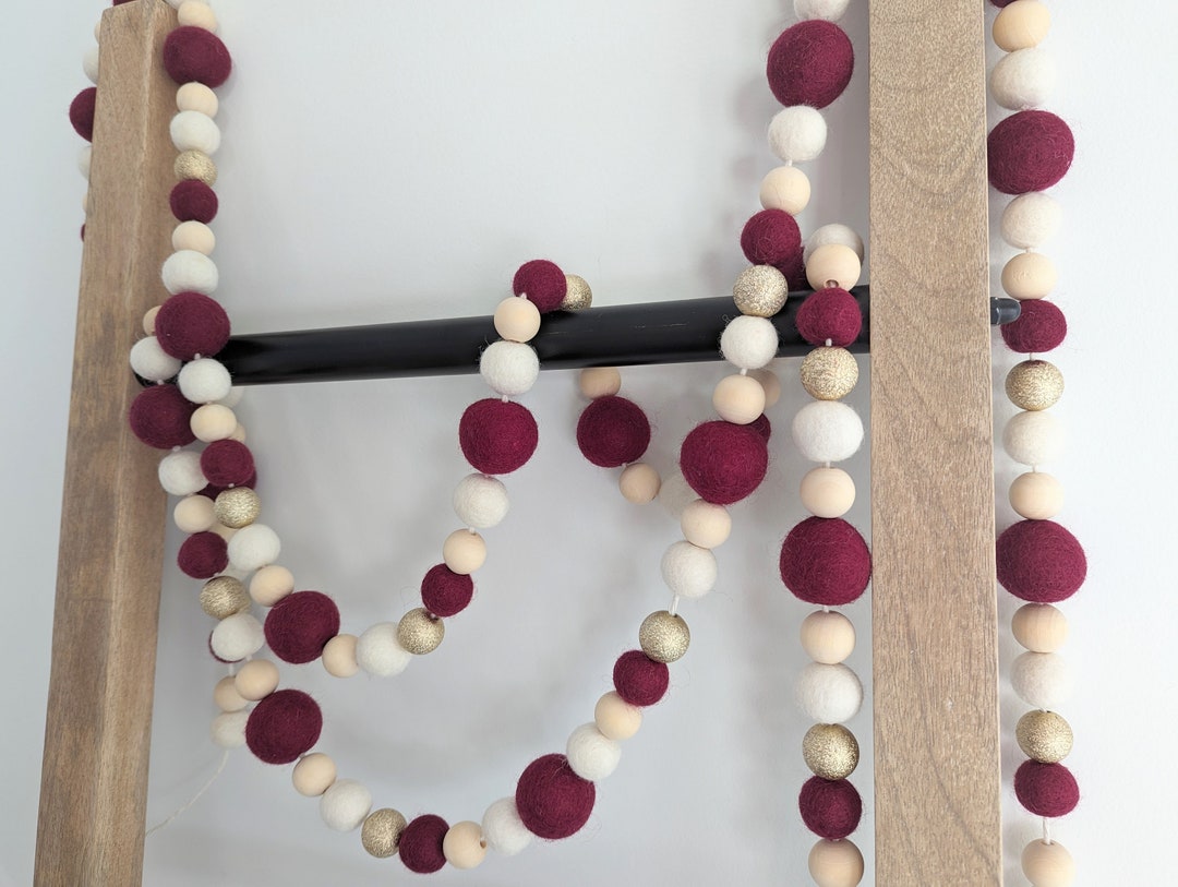 Maroon Felt Ball Garland: Christmas Holiday Decor, 5ft - Etsy