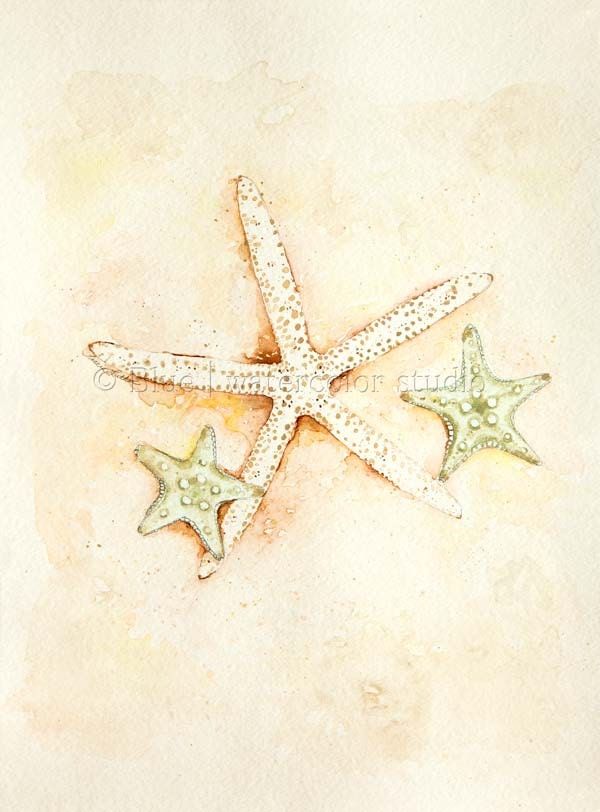 Sea Star, Starfish, Watercolor Print, Ocean Life, Aqua Ocean, Sand ...