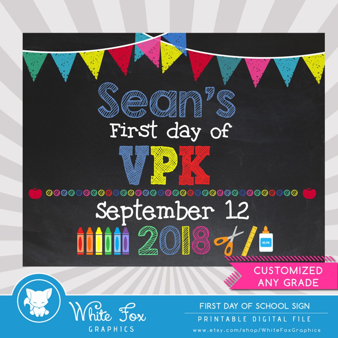 First Day of VPK VPK School Sign First Day of School Sign | Etsy