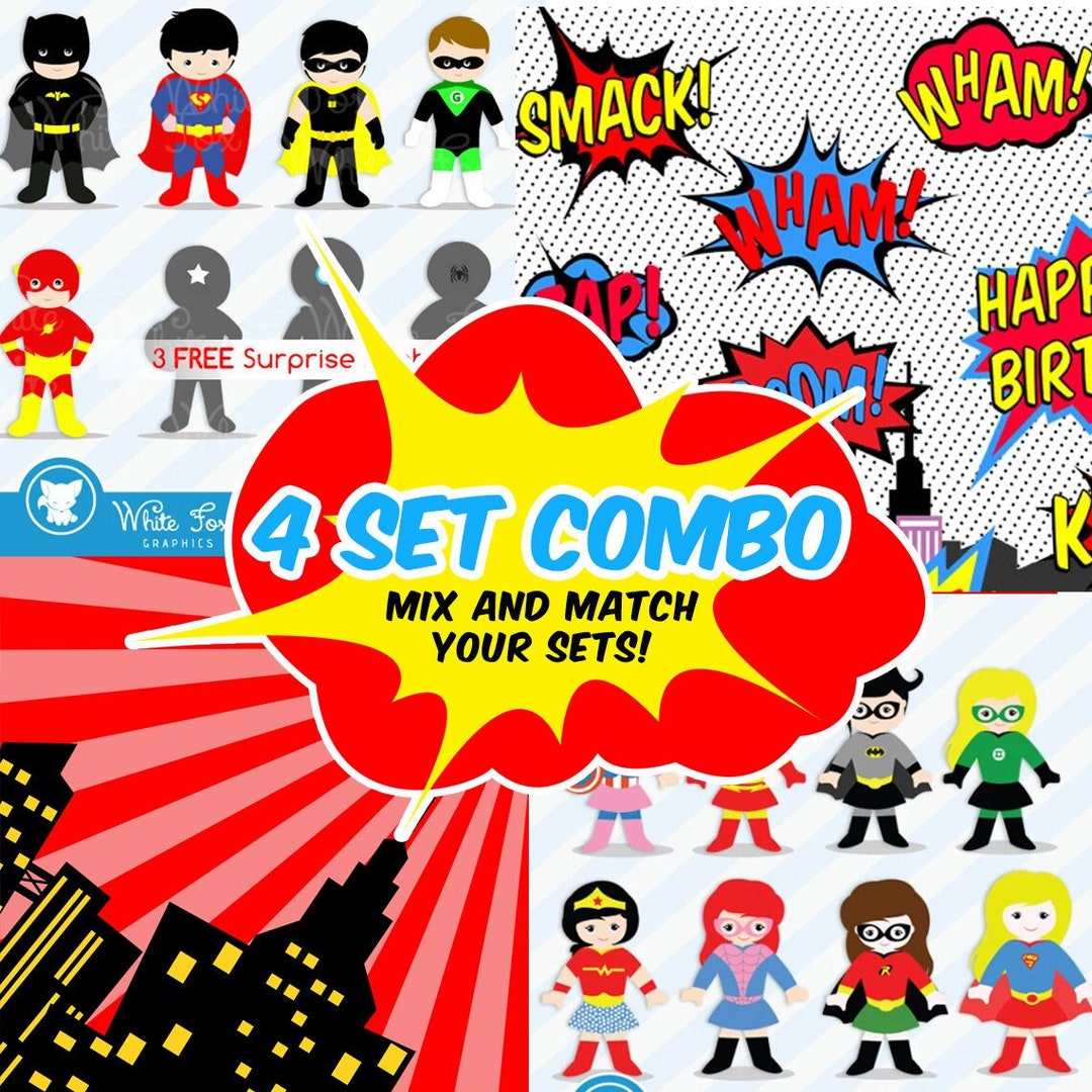 4 Set Combo Super Hero Clipart / Personal and Commercial Use ...