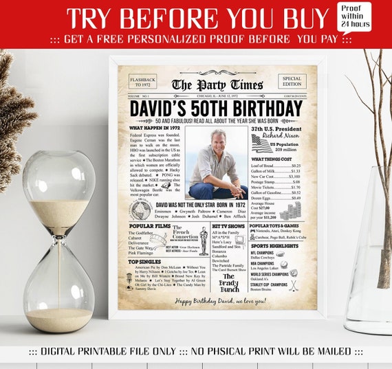 1972 Birthday Poster Birthday Poster 1972 Birthday Sign - Etsy UK