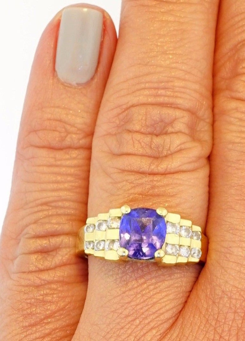 14K Yellow Gold Diamond Tanzanite Designer Adamor Elegant Stepped ... 14K Yellow Gold Diamond Tanzanite Designer Adamor Elegant Stepped ...