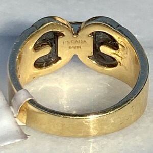 18K Yellow Gold Diamond Carved Onyx Escada Eluna Ring Signed Bow Buckle ...