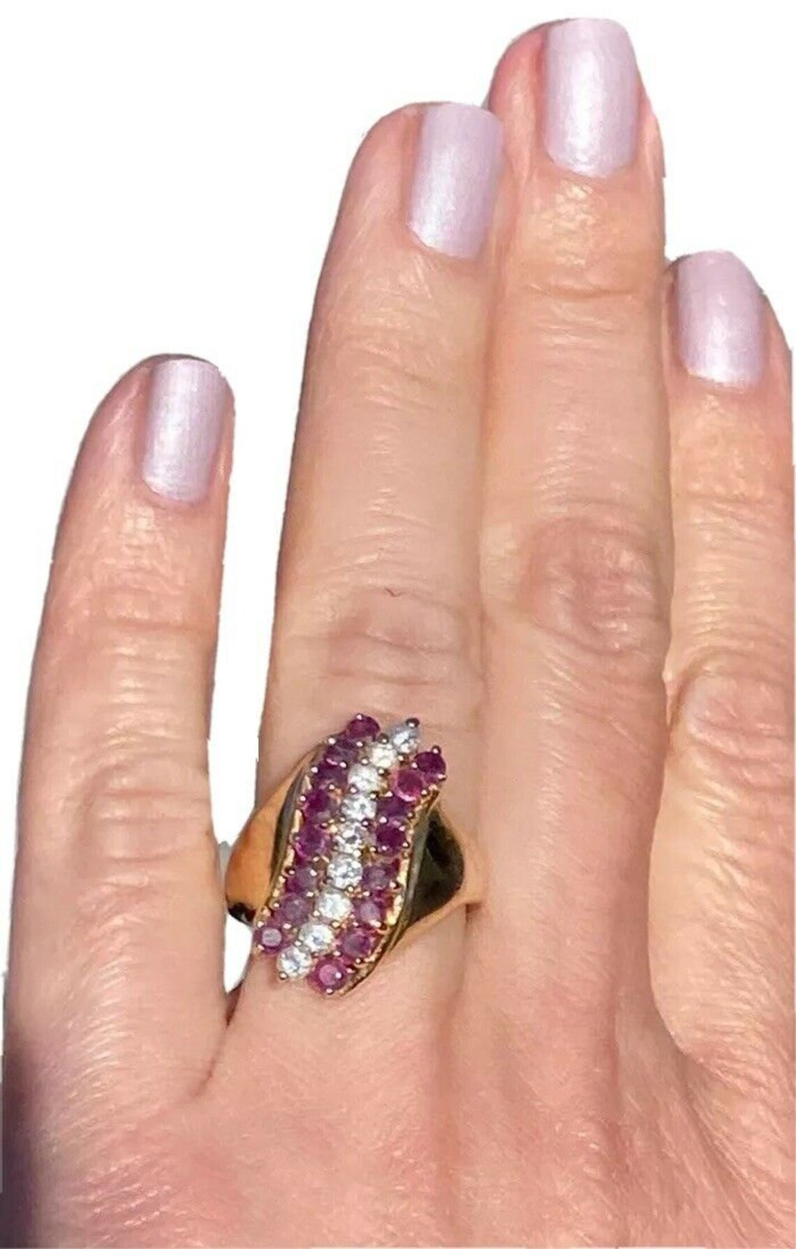 14K Yellow Gold Diamond Ruby Vintage Waterfall Climber Wide - Etsy