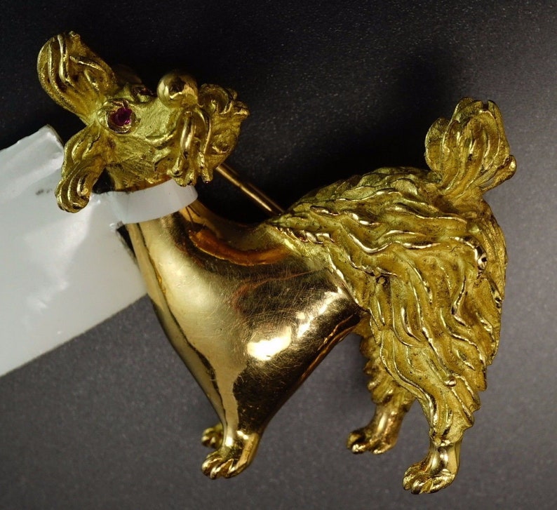 18K Yellow Gold Figural Artful Dog Terrier Puppy Brooch Pin - Etsy