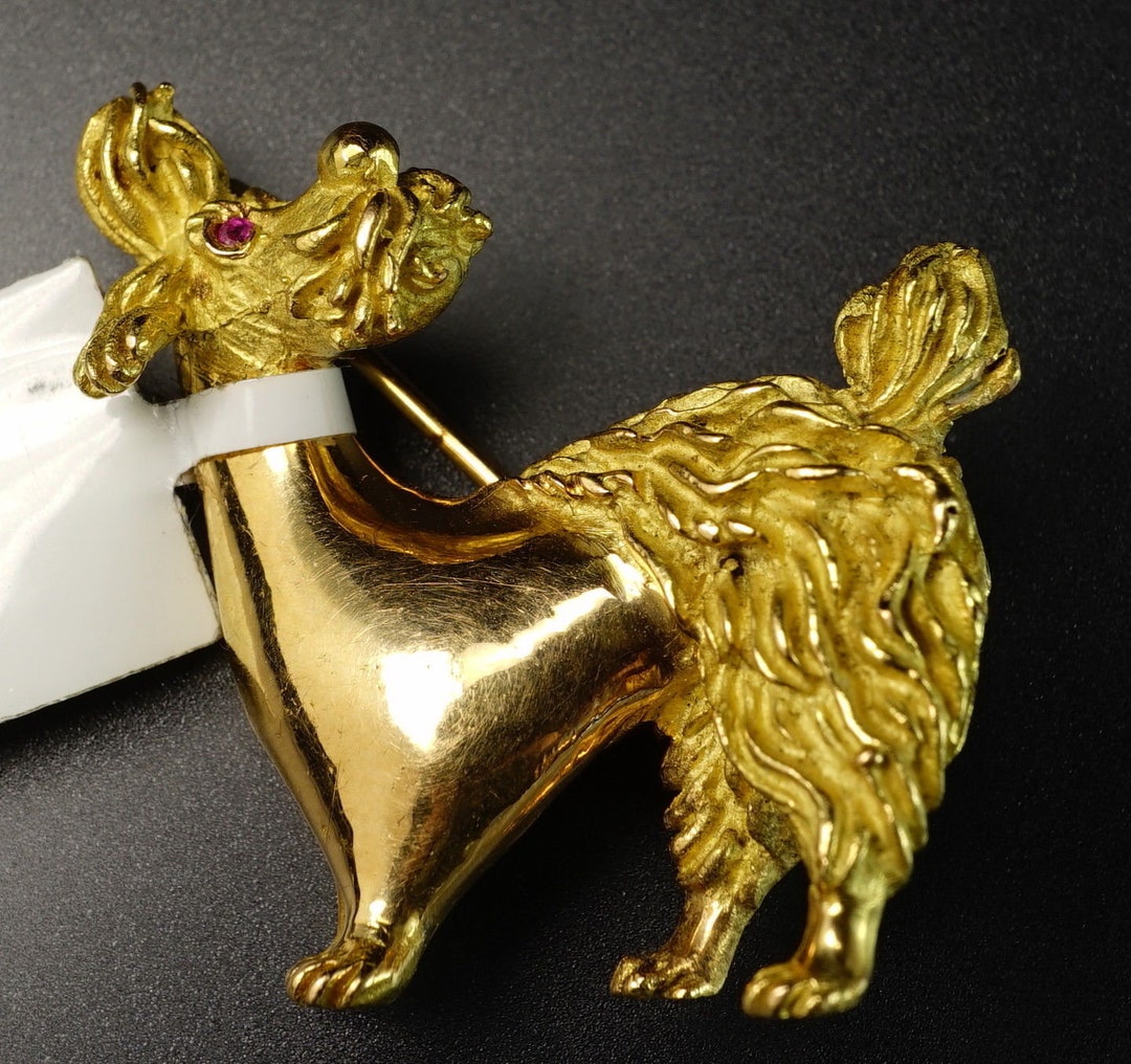 18K Yellow Gold Figural Artful Dog Terrier Puppy Brooch Pin - Etsy