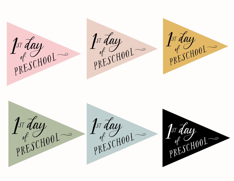 First Day of Preschool Paper Flag, First Day of School Flag, Printable ...