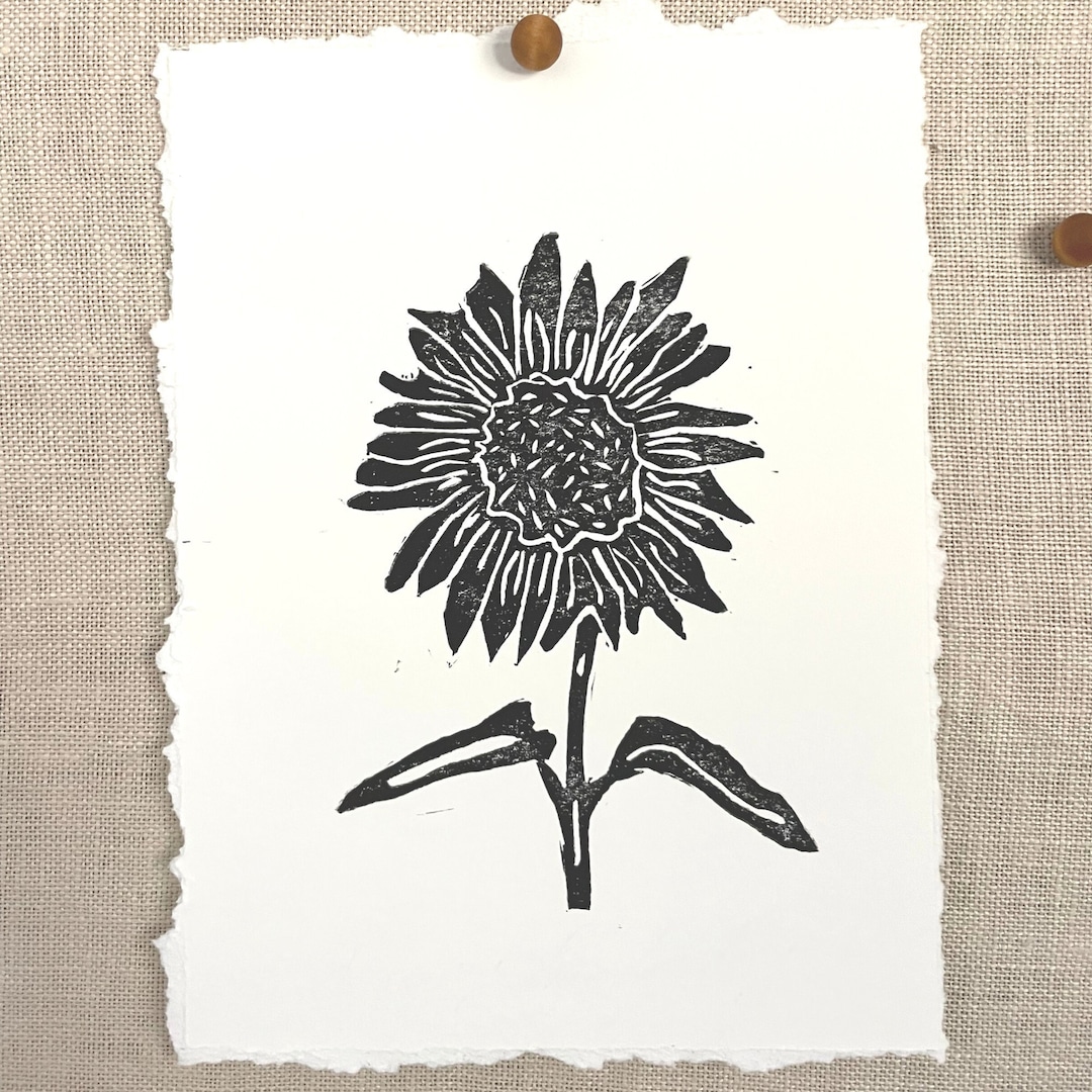 Sunflower Art Print, Block Printed Flower, Linocut Sunflower Print ...