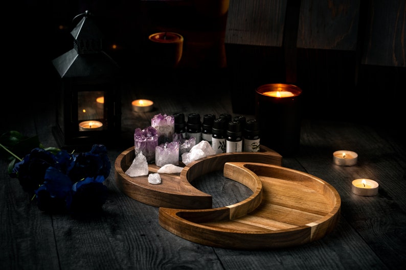 Moon Tray Crystal Holder and Display acacia Wood Tray for - Etsy