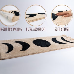 Boho Bathroom Rug Runner Moon Phases Bath Mat With Tassels Half Moon ...