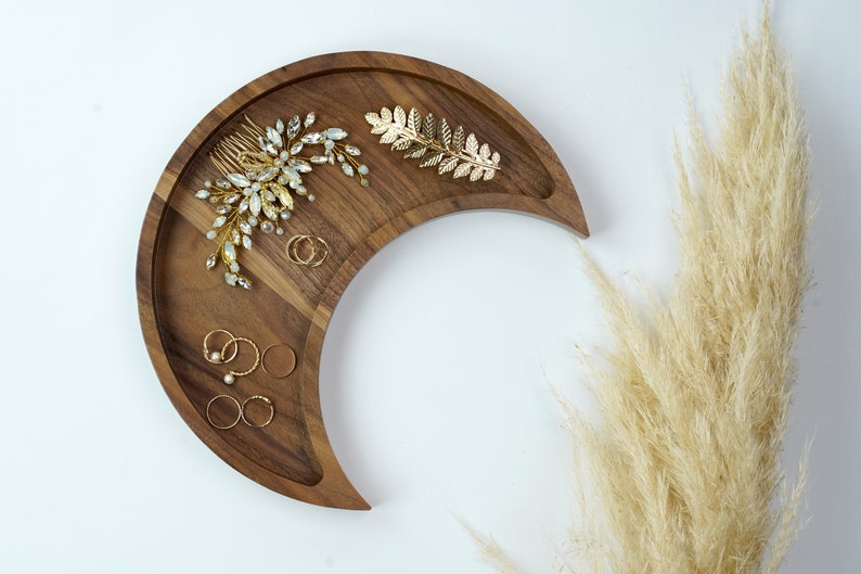 Moon Tray Crystal Holder and Display Walnuttray for Stones - Etsy