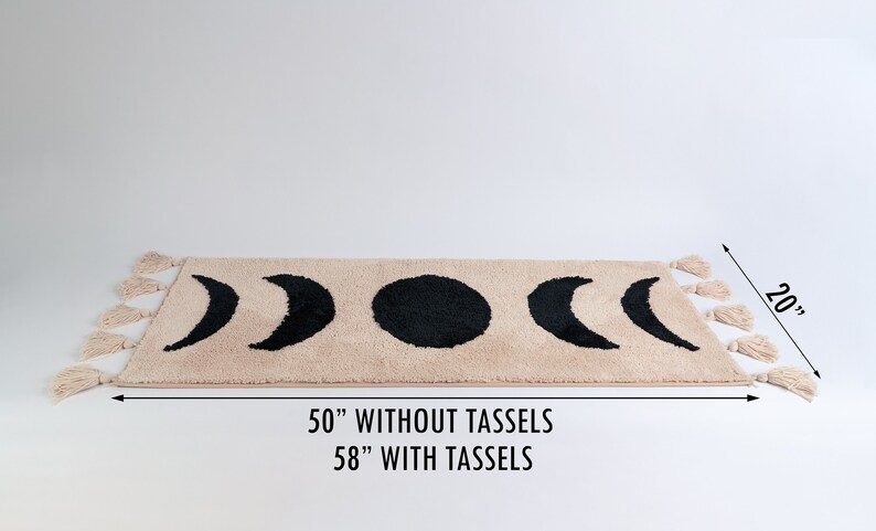 Boho Bathroom Rug Runner Moon Phases Bath Mat With Tassels - Etsy