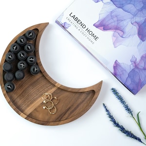 Moon Tray Crystal Holder and Display - Walnuttray for Stones, Healing ...