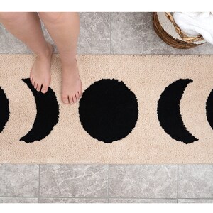 Boho Bathroom Rug Runner Moon Phases Bath Mat With Tassels Half Moon ...