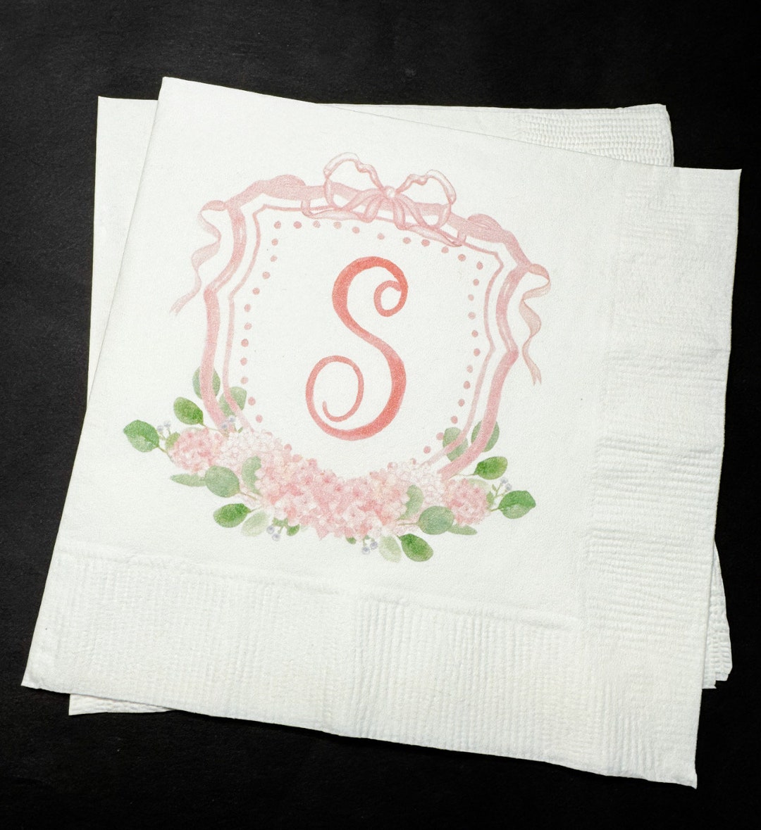 Monogram Birthday Watercolor Crest Monogram Pink Bow First Birthday ...