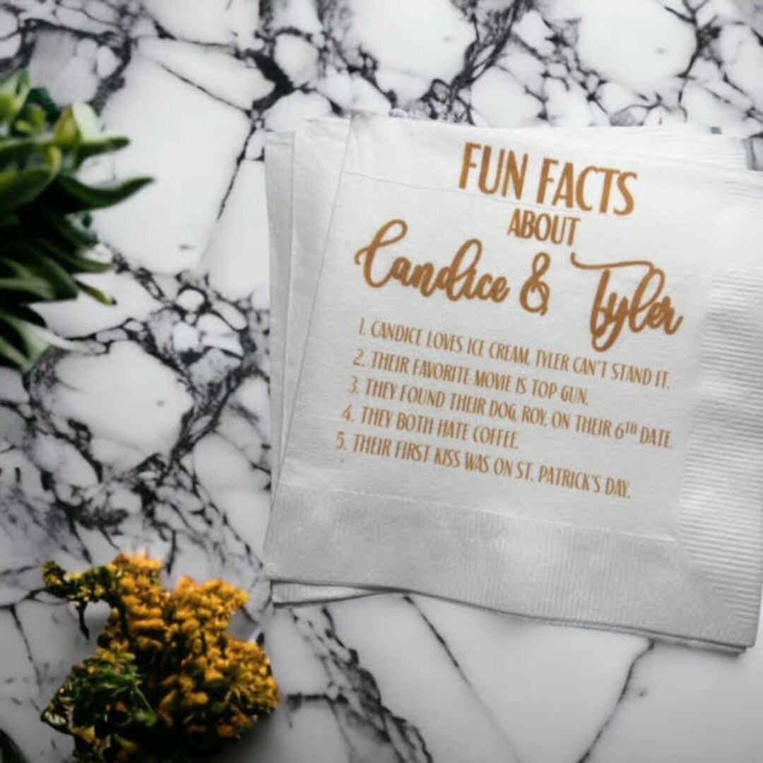 Fun Facts Wedding Napkins Custom Wedding Fun Facts Personalized ...
