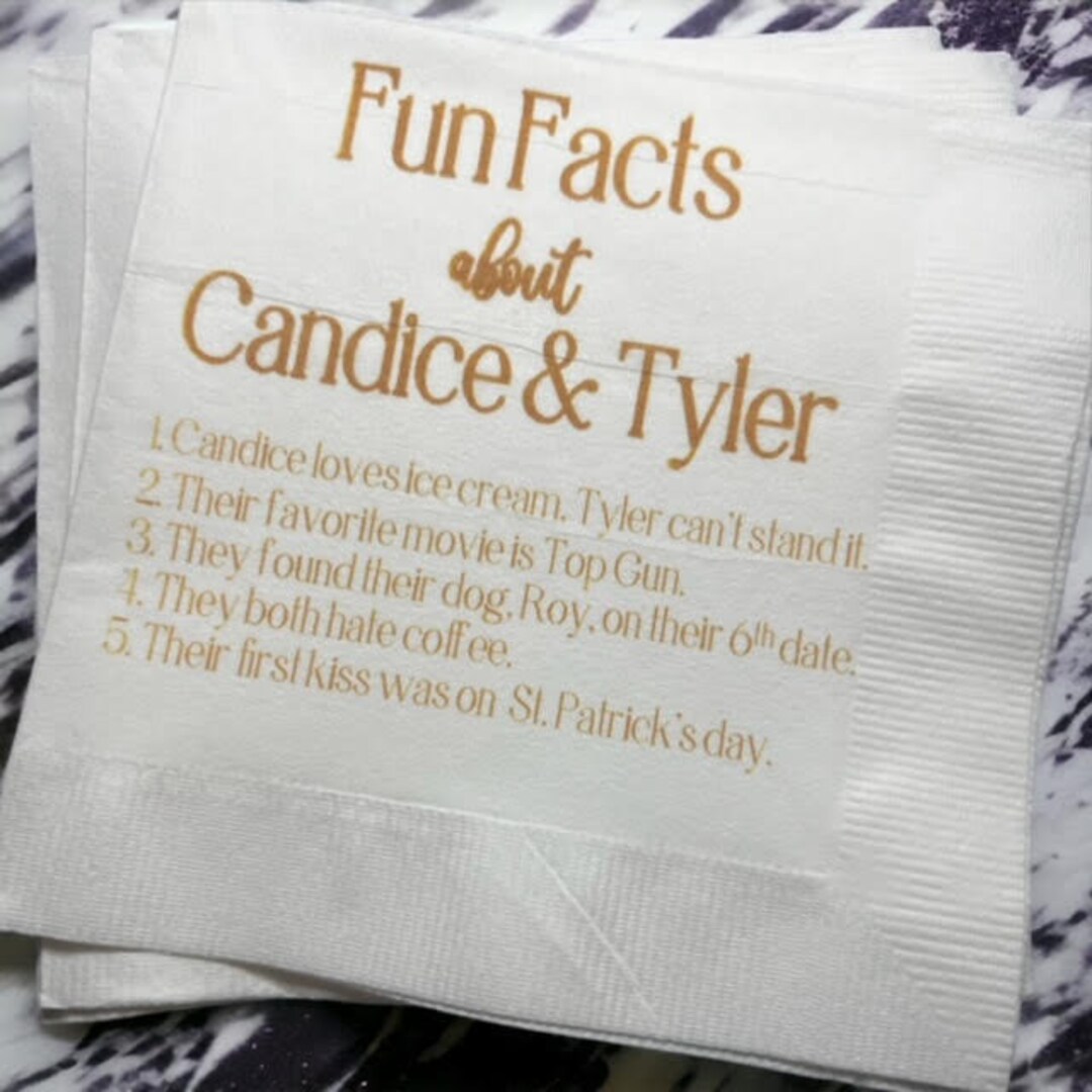 Fun Facts Wedding Napkins Custom Wedding Fun Facts Personalized ...