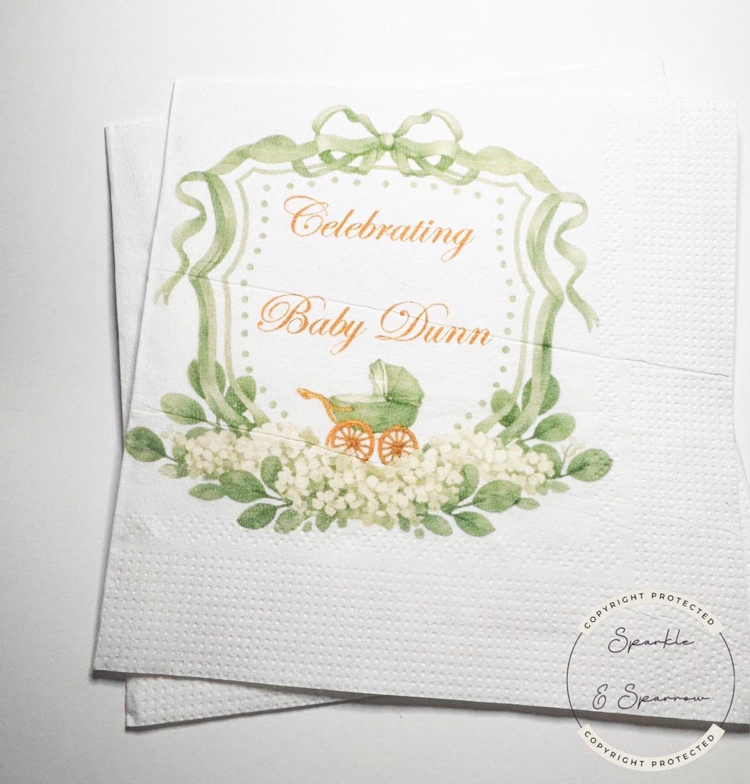 Baby Carriage Watercolor Crest Monogram Green Bow Baby Shower ...