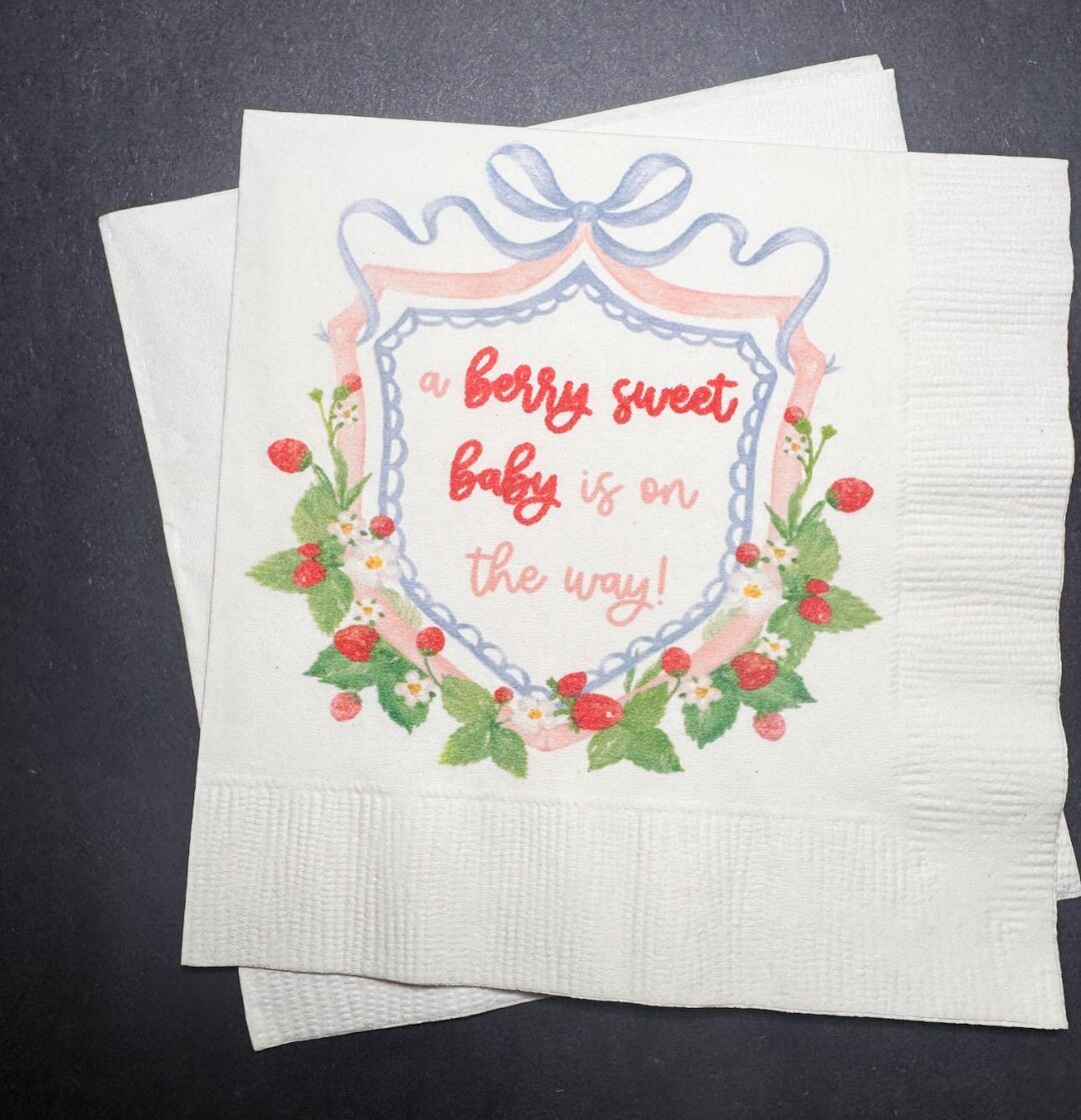 Strawberry Baby Shower Berry Sweet Baby is on the Way Strawberry Blue ...