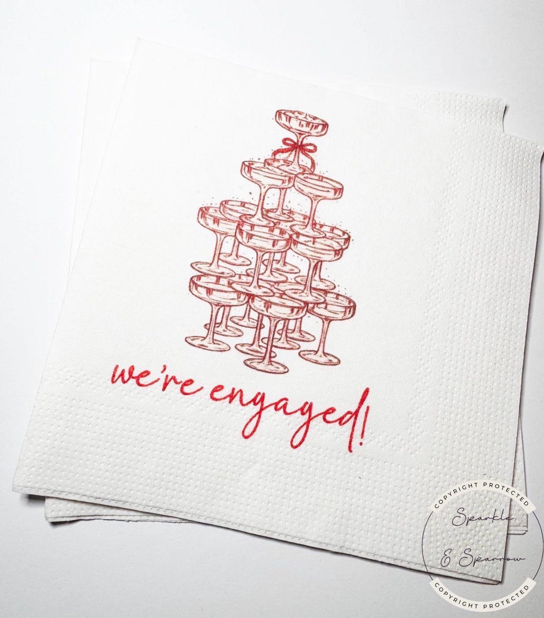 Champagne Tower We're Engaged Engagement Party Napkins Red Bow ...
