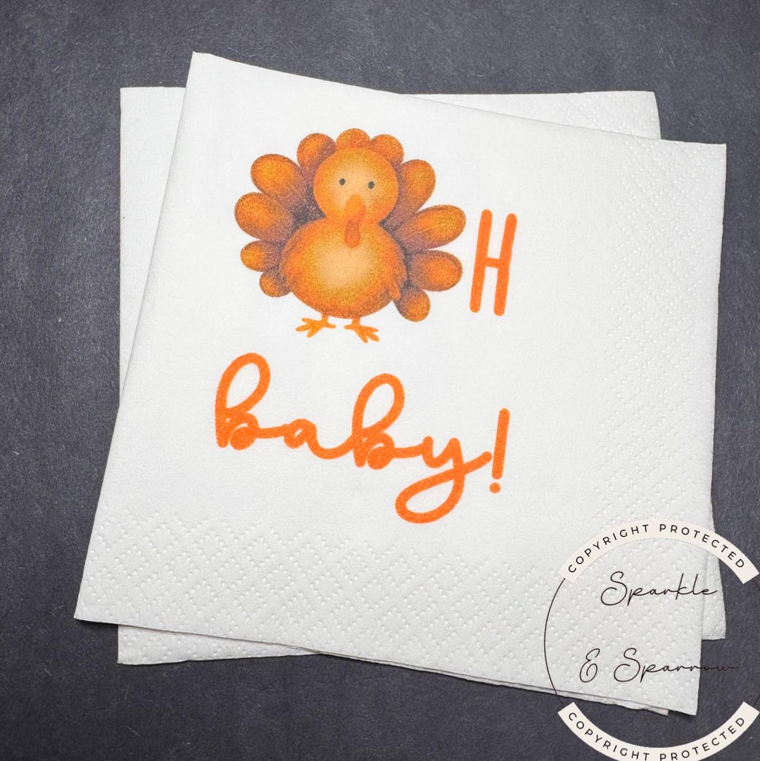 Turkey Baby Shower Napkins A Little Turkey is on the Way Fall Baby ...
