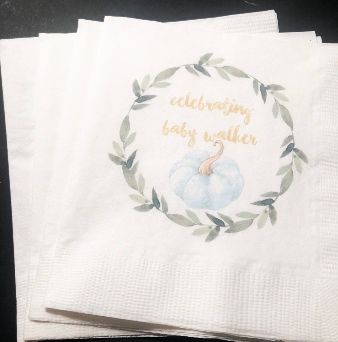 Fall Pumpkin Boy Baby Shower Blue Pumpkin Gold Personalized Cocktail ...