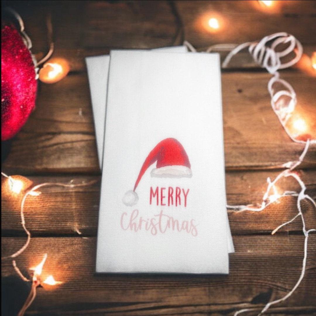 Christmas Guest Towels Linen Feel Ultra Ply White Disposable Towel ...