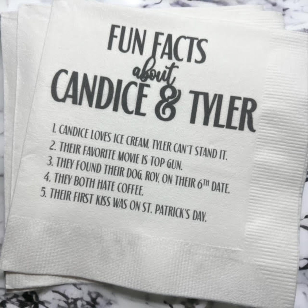 Fun Facts Wedding Napkins Custom Wedding Fun Facts Personalized ...